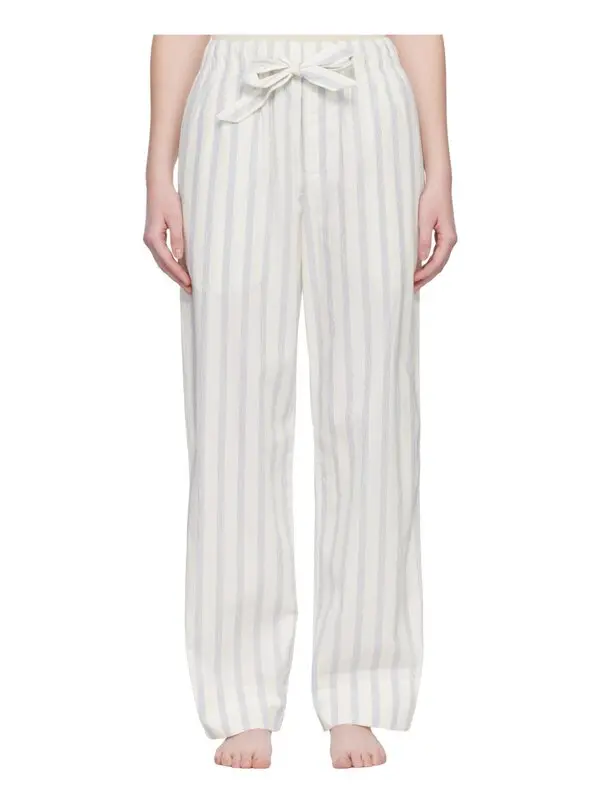 TEKLA Drawstring Striped Pajama Pants - White