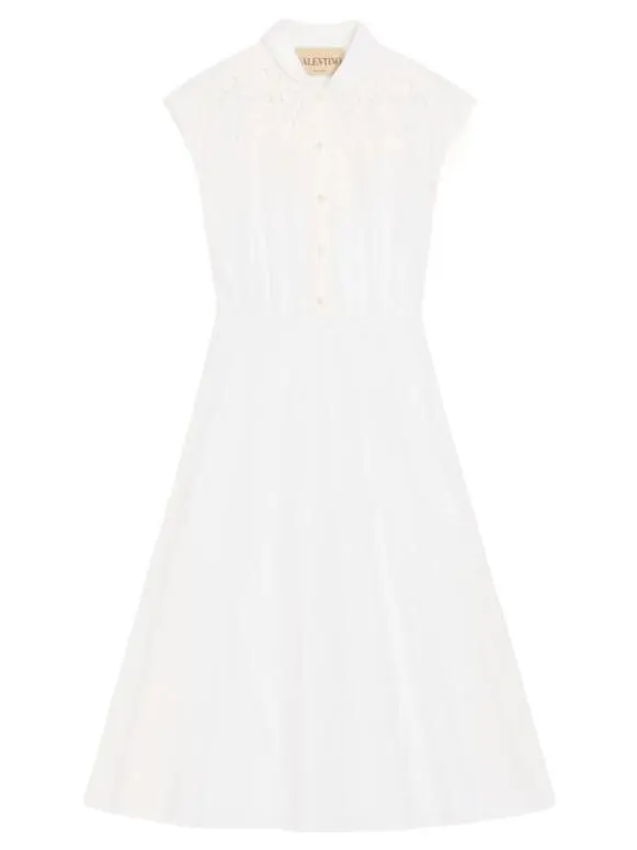 Valentino Garavani Embroidered Pleated Dress - White