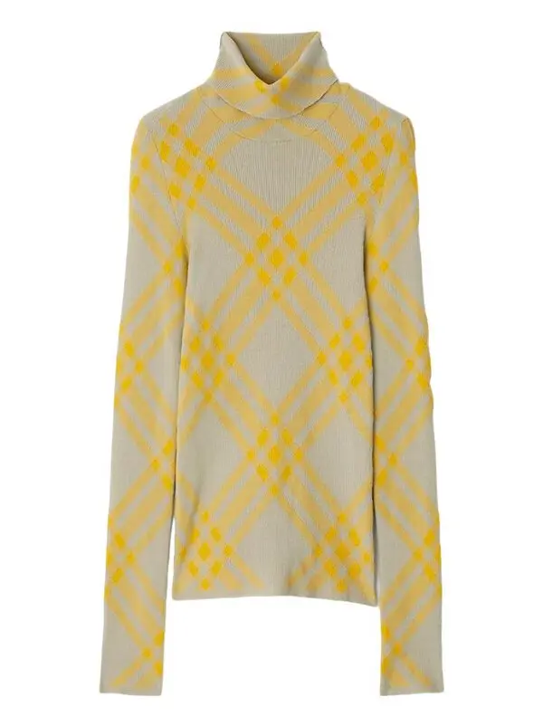 Burberry Checked Roll Neck Jumper - Nude