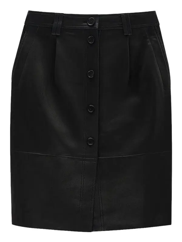 ANINE BING Leather Button-front Skirt - Black