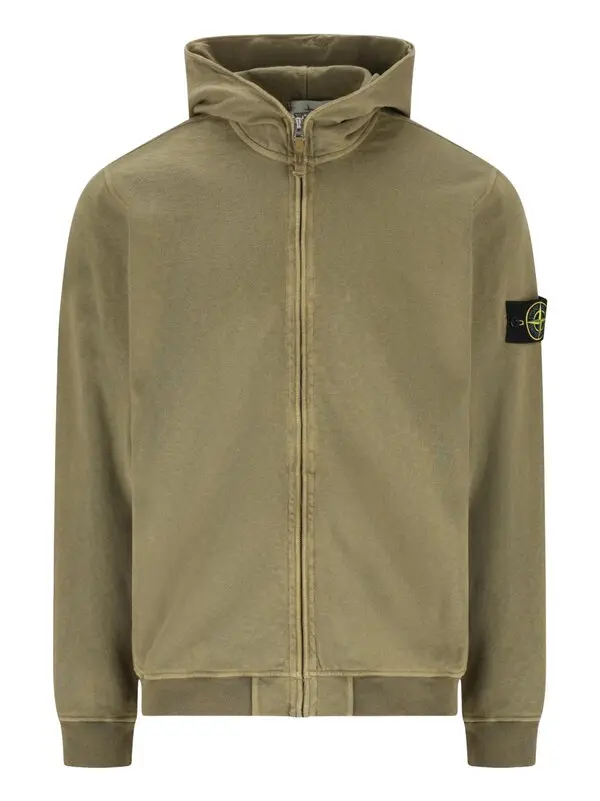 Stone Island Logo Patch Zip-up Hooded Jacket - Gray