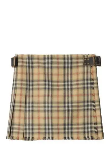 Burberry Checked Frayed-edge Mini Kilt - Sand Beige