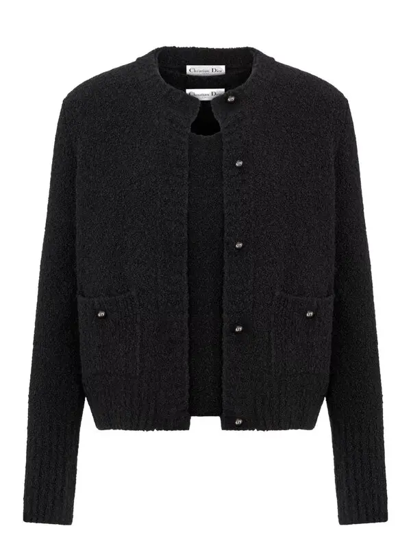 Dior Textured Knit Twinset With Gold-finish Tribales Buttons - Black