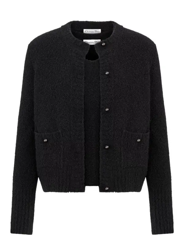 Dior Textured Knit Twinset With Gold-finish Tribales Buttons - Black