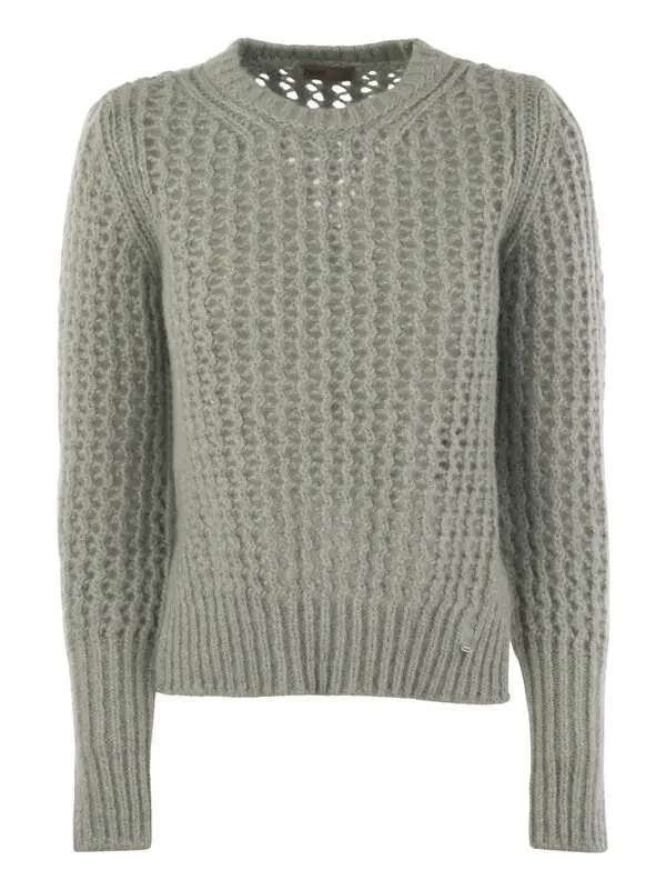 Herno Crewneck Knitted Jumper With Side Slits - Gray