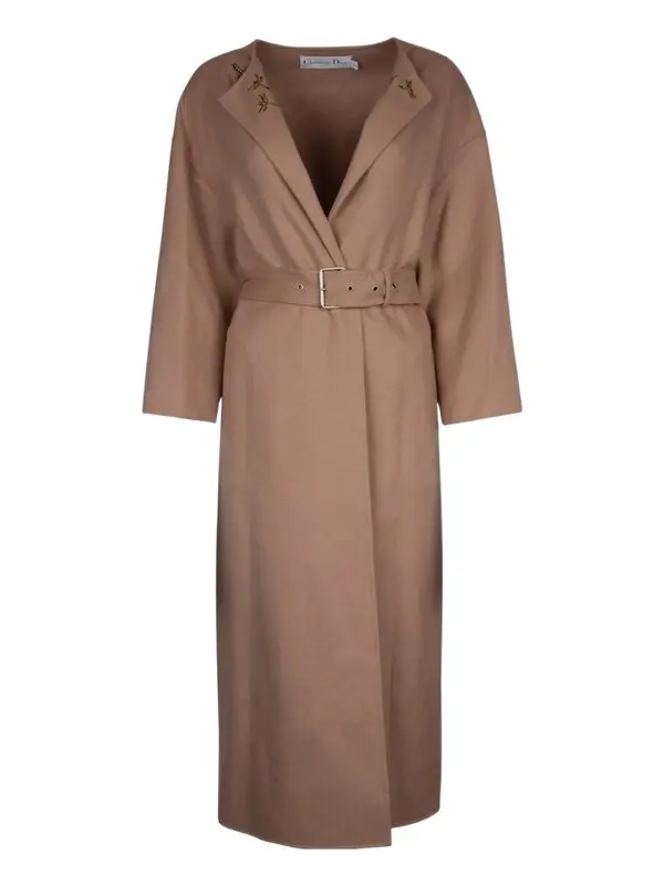 Dior Long-sleeved Coat With Belt - Brown
