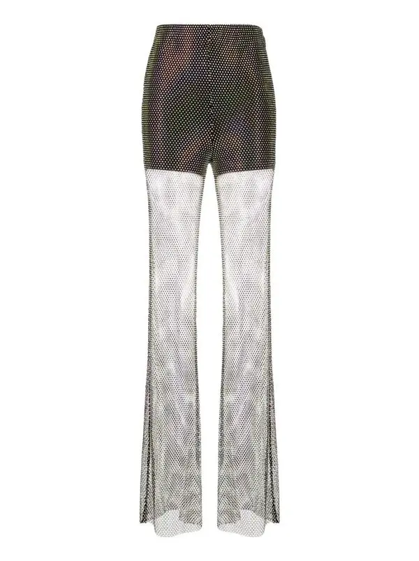 ROTATE BY BIRGER CHRISTENSEN Mesh Wide-leg Pants With Crystal Embellishments - Black