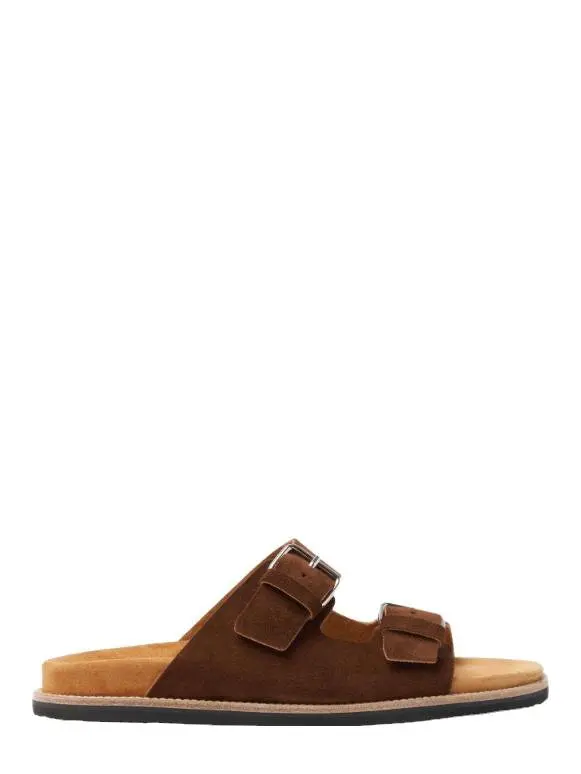 SCAROSSO Enea Buckled Slip-on Sandals - Brown