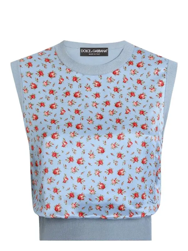 Dolce & Gabbana Floral Print Sleeveless Round Neck Vest - Blue