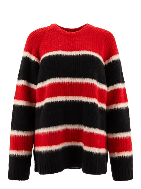 Celine Oversized Crew Neck Sweater In Brushed Striped Cotton - No