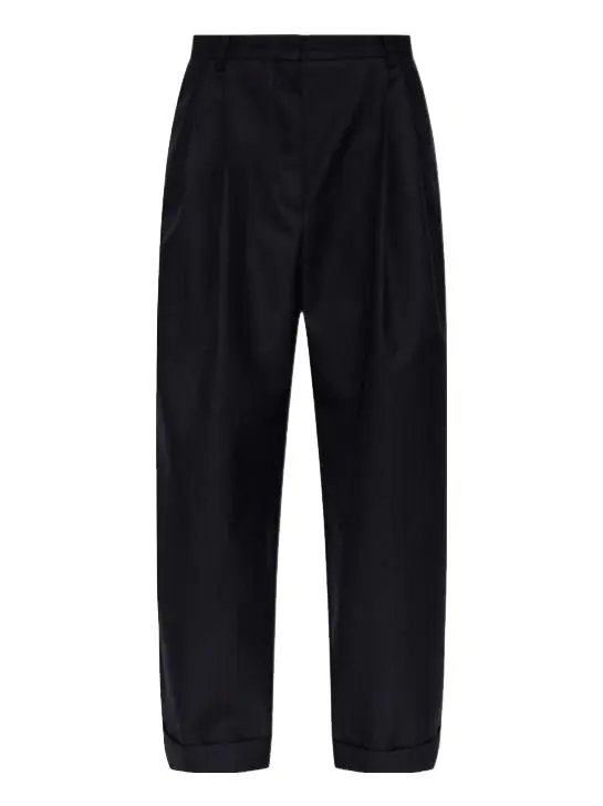 Dries Van Noten Belted Pleated Wide-leg Trousers - Navy Blue