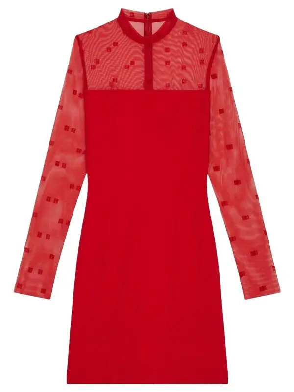 Givenchy Mock Neck Dress In Bi-material 4g Pattern - Red