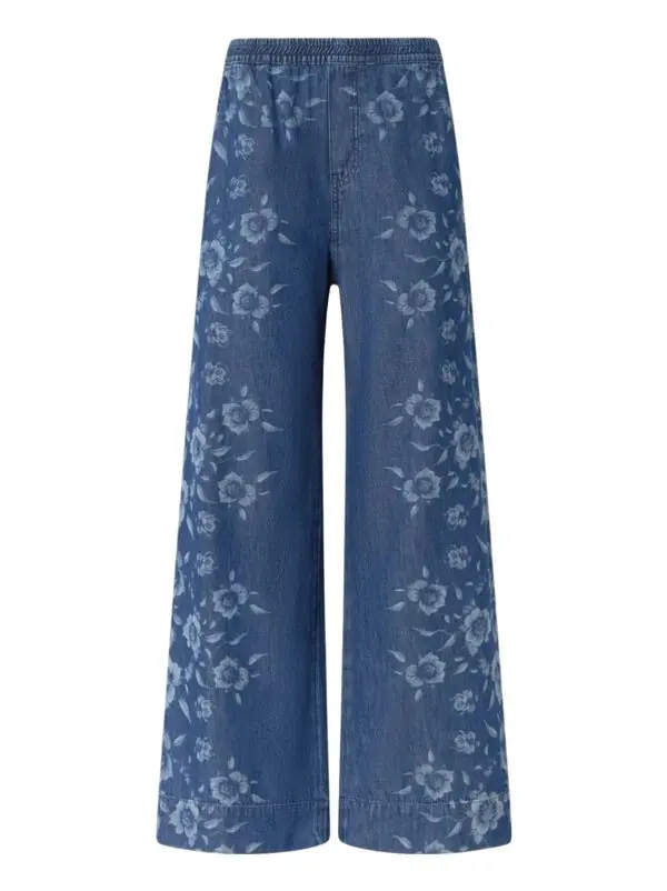 Pinko Floral Print Wide-leg Denim Jeans - Dark Blue