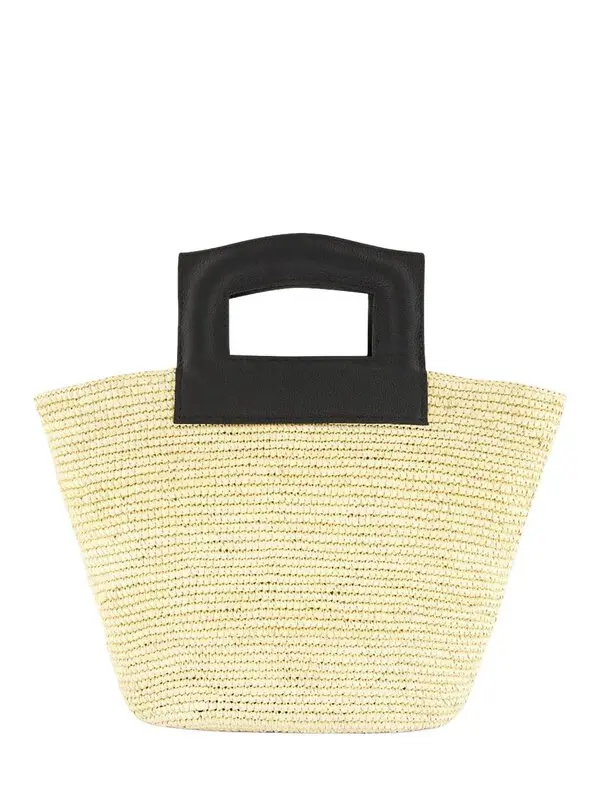 SENSI STUDIO Straw Tote Bag With Leather Handles - Natural Color, Black