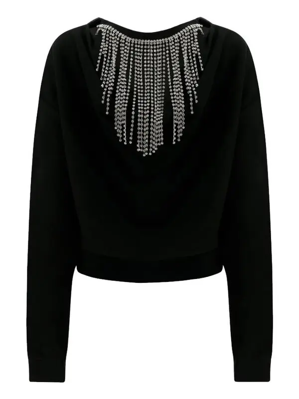 AREA Crystal Tassel Embellished Pullover - Black