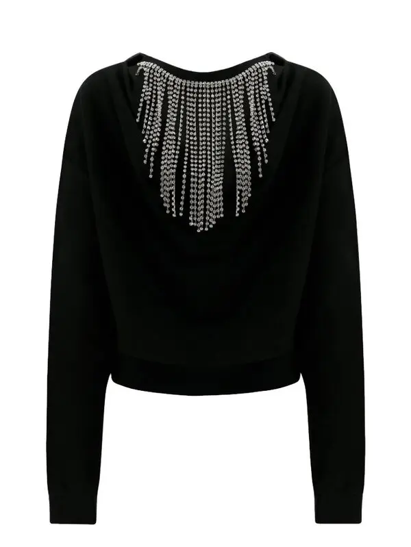 AREA Crystal Tassel Embellished Pullover - Black