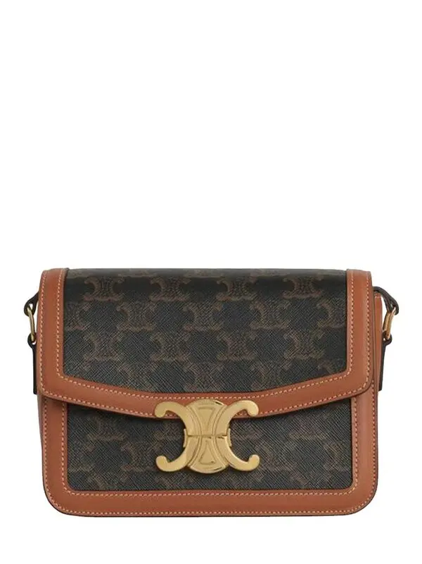 Celine Teen Triomphe Bag In Triomphe Canvas And Calfskin - Tan