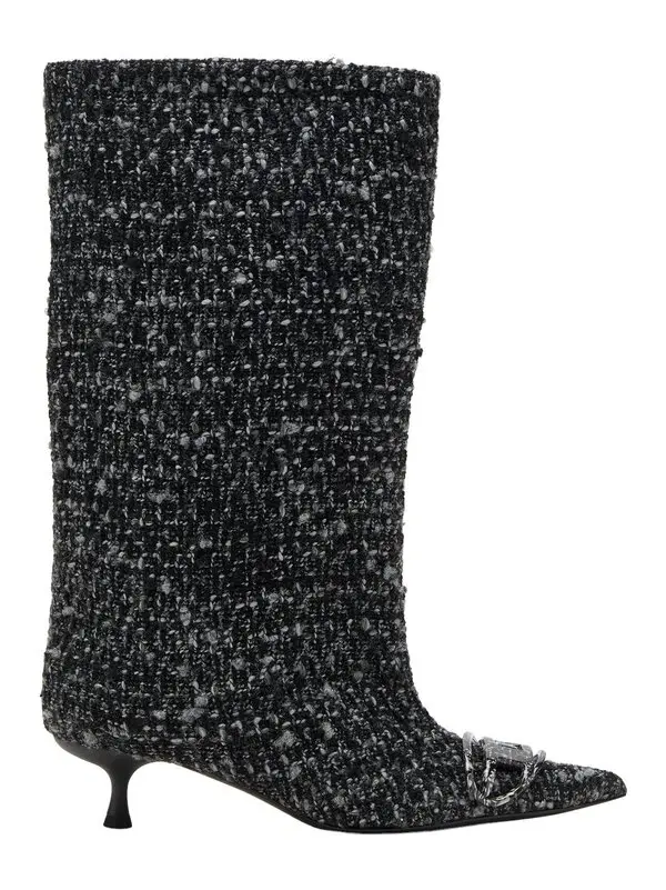DIESEL® D-venus Knee-high Boots With Pointed Toe And Kitten Heel - Black