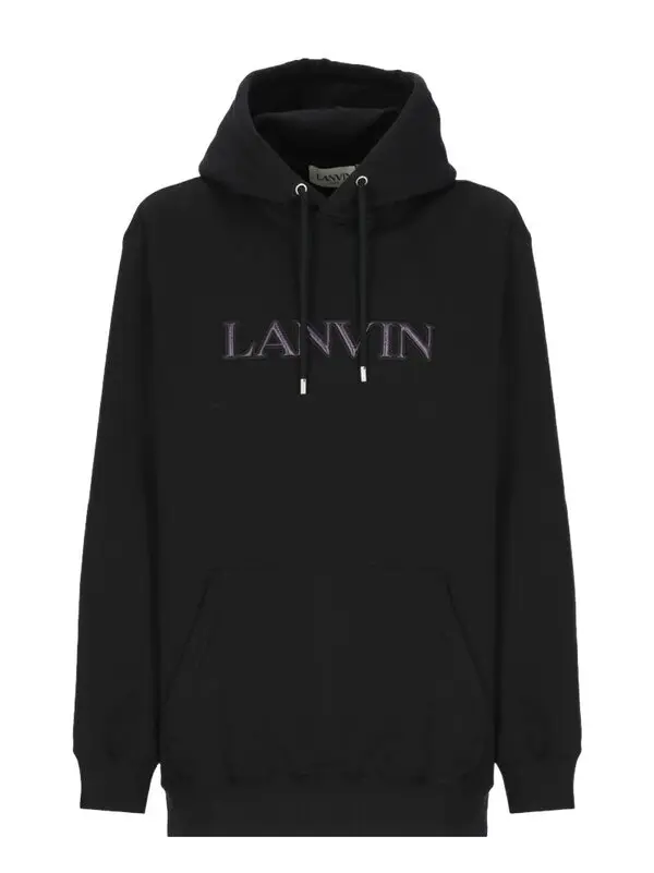 LANVIN Logo Embroidered Drawstring Hoodie - Black