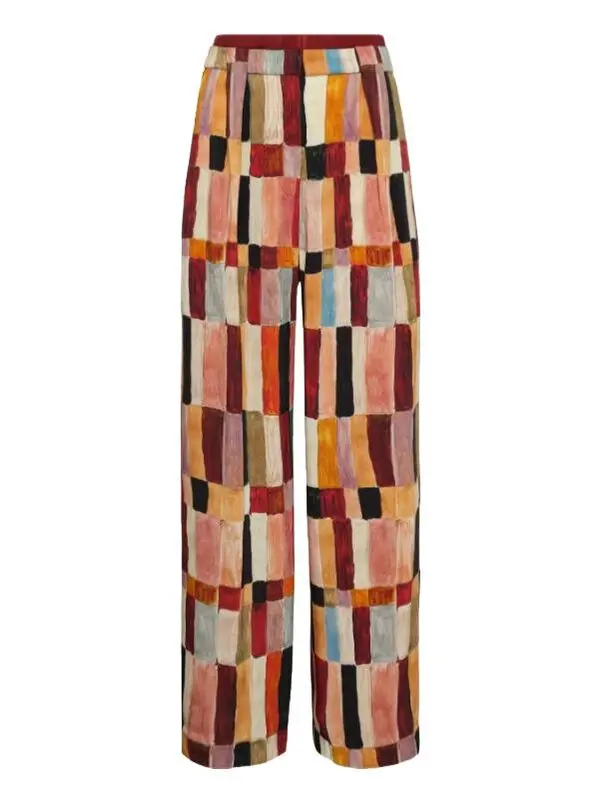 ALEMAIS High-waisted Wide-leg Geometric Color Block Pants - Multicolor
