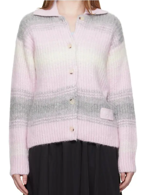 Kenzo Speed Stripe Hairy Knitted Alpaca Wool Cardigan - Pale Pink