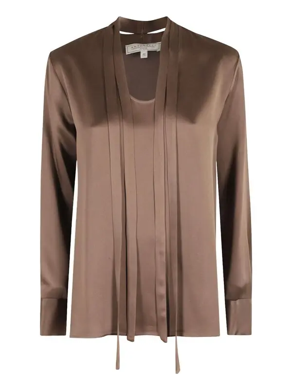 Antonelli Firenze Long Sleeve V-neck Top - Brown