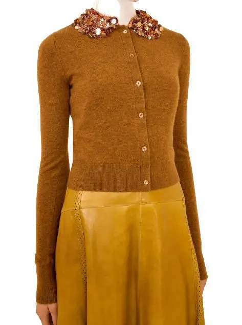Ulla Johnson Margaux Embroidered Cashmere Cardigan - Brown
