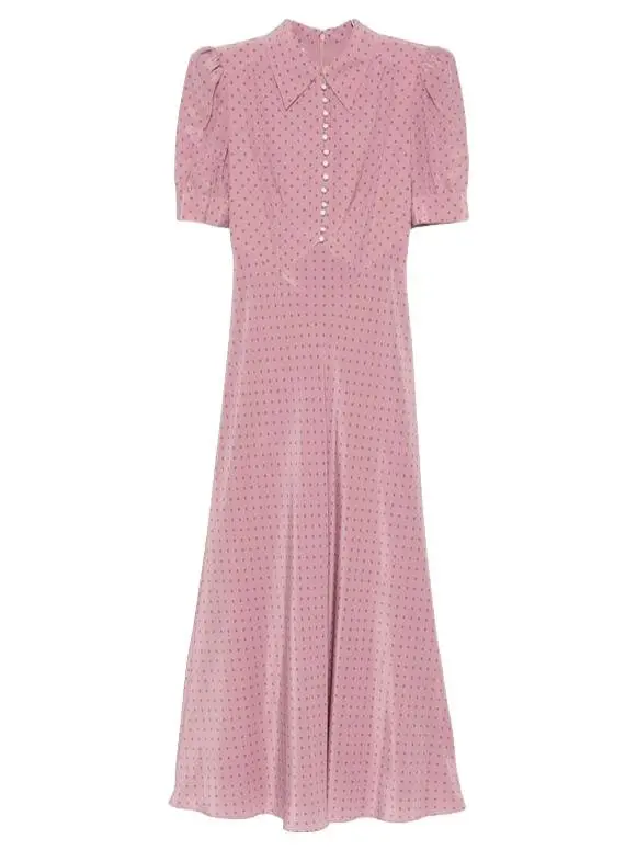 Alessandra Rich Polka Dot Satin Midi Dress - Pink
