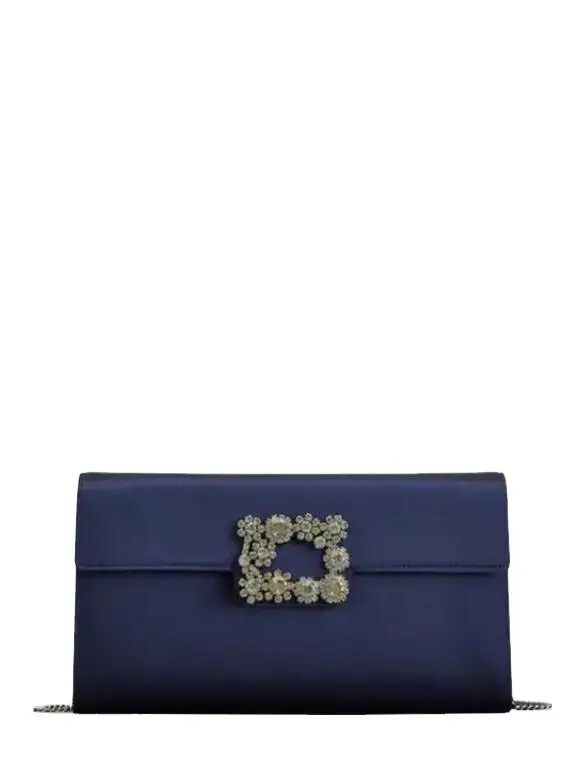 ROGER VIVIER Efflorescence Clutch In Satin - Blue