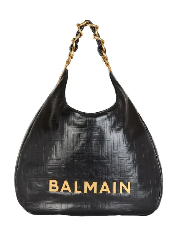 Balmain 1945 Soft Hobo Crinkled Tote Bag - Black