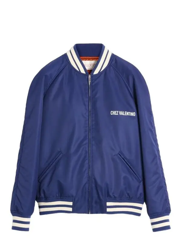 Valentino Garavani Logo Printed Zip-up Jacket - Blue
