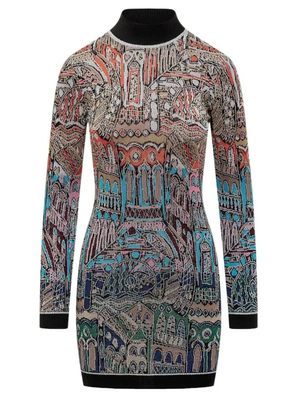 Missoni Jacquard Knitted Jumper Dress With Geometric Patterns - Multicolor