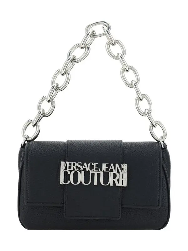 Versace Logo Plaque Chain Handle Shoulder Bag - Black
