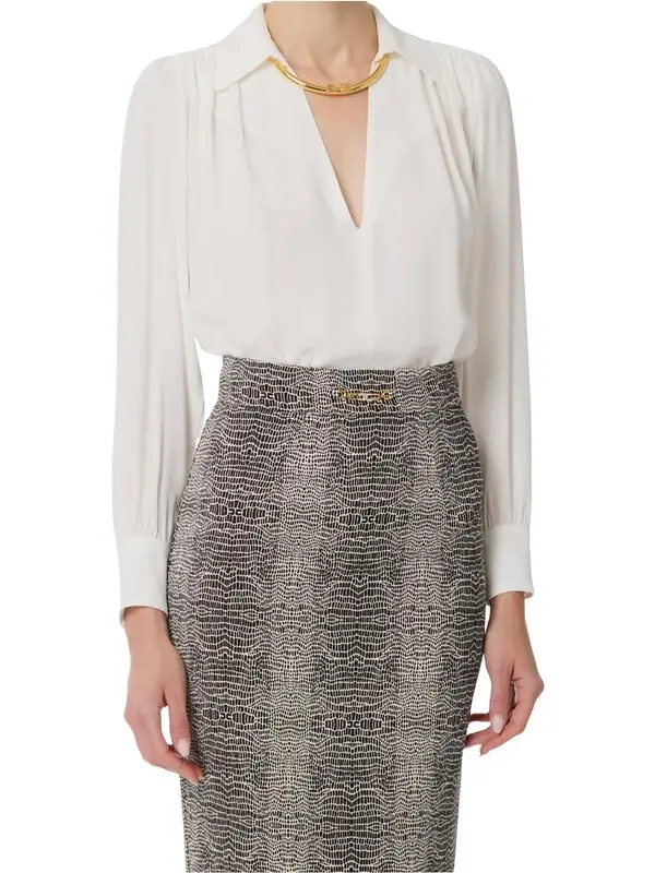 Elisabetta Franchi Jewel Detailed Georgette Blouse - Ivory