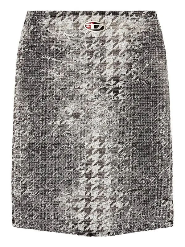 DIESEL® Midi Skirt In Prince Of Wales Jacquard Denim - Black/dark Grey