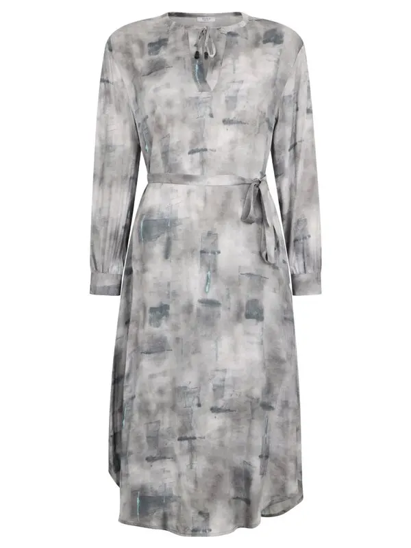 Peserico Abstract-printed Belted Midi Dress - Gray