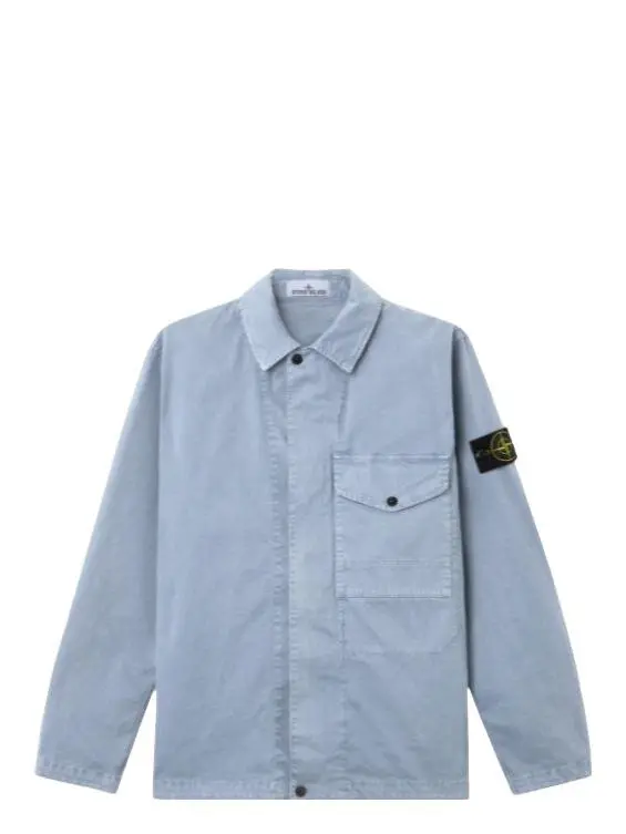 Stone Island Logo Patch Long Sleeve Shirt Jacket - Air Force Blue