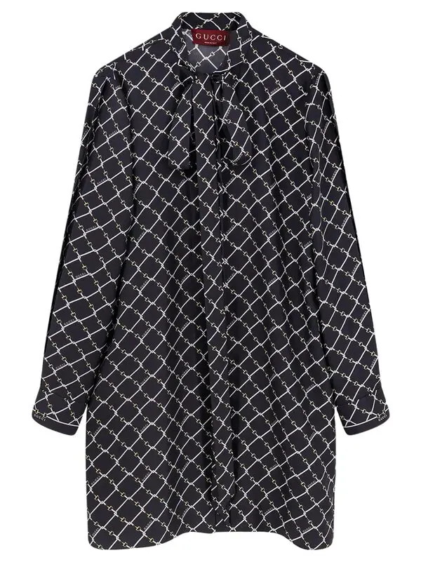 Gucci Printed Long-sleeve Twill Dress - Black
