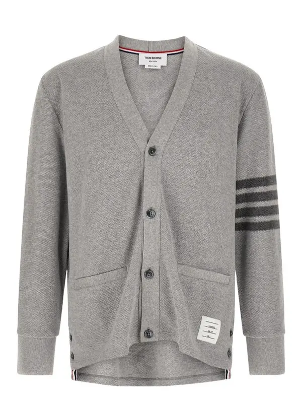 Thom Browne Bar Honeycomb Knit Cardigan - Gray