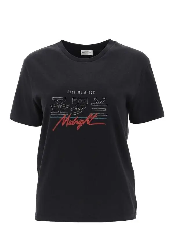 Saint Laurent Call Me After Midnight" Graphic T-shirt - Black