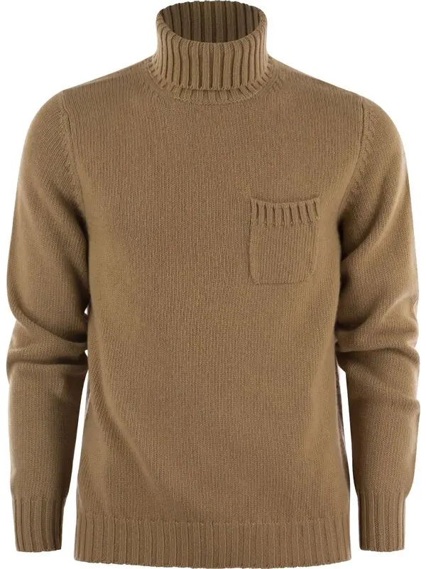 Fedeli Ribbed Turtleneck Knitwear With Chest Pocket - Brown