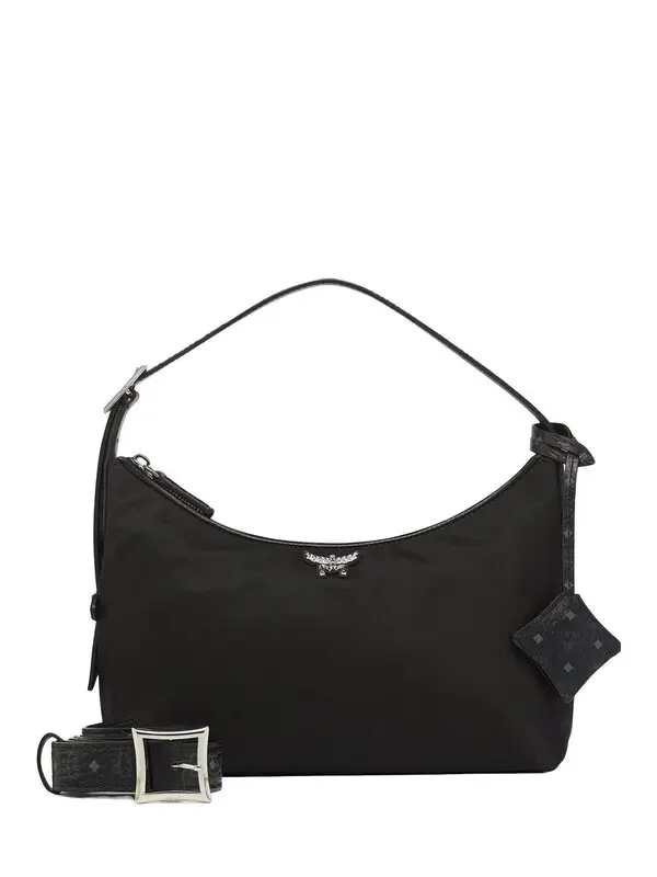 Mcm Logo Plaque Shoulder Bag - Black