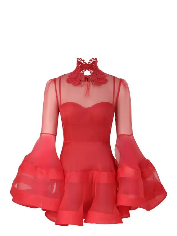 Zimmermann Rebellion Lantern Lace-collar Layered Mini Dress - Red