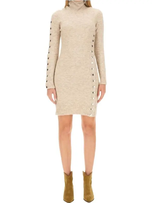 Isabel Marant Étoile Turtleneck Knitted Mini Dress With Snap Details - Nude