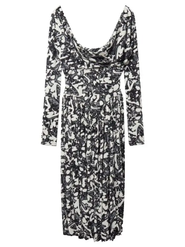 Stella McCartney Graphic Printed Long Sleeve Midi Dress - Black