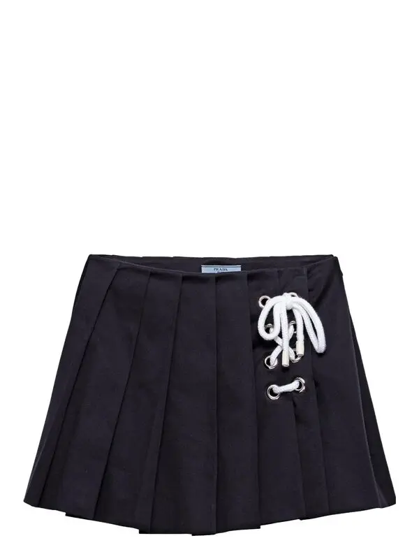 Prada Pleated Drill Mini Skirt With Grommet Detail - Navy Blue