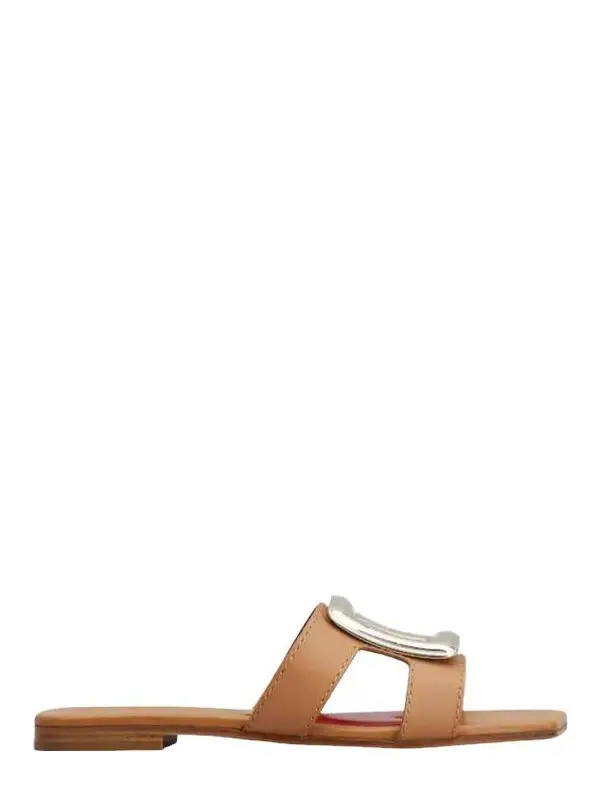 ROGER VIVIER Logo Engraved Square Toe Sandals - Brown