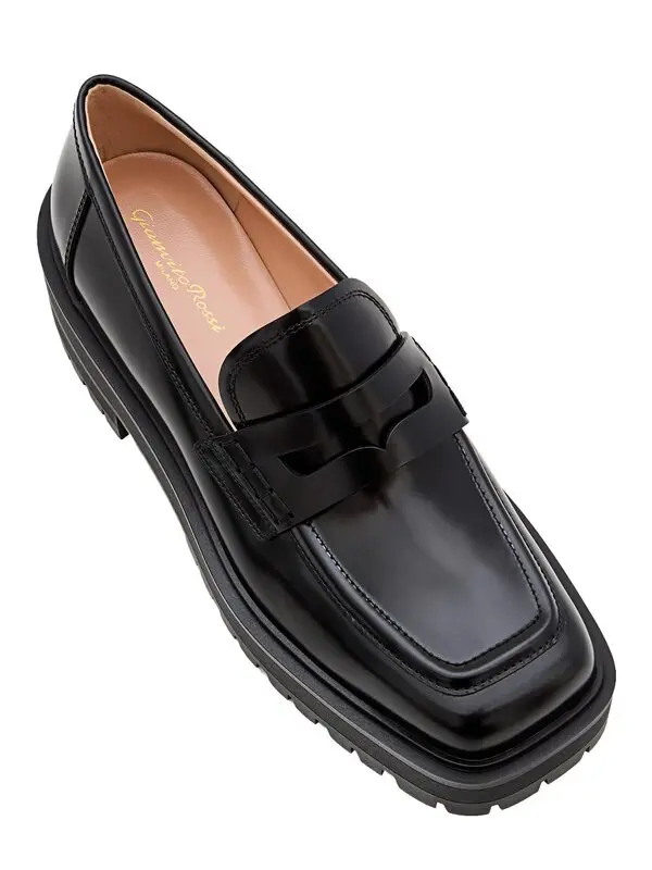 GIANVITO ROSSI Square Toe Lug Sole Loafers - Black
