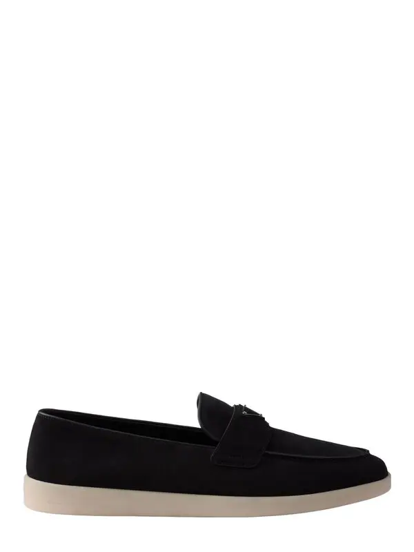 Prada Logo Plaque Almond Toe Loafers - Black