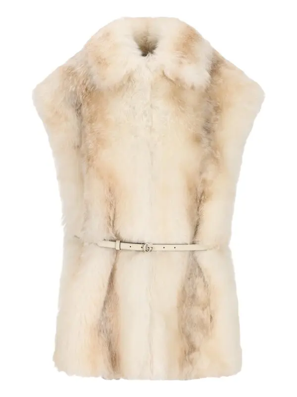 Gucci Sleeveless Shearling Belted Gilet - Nude